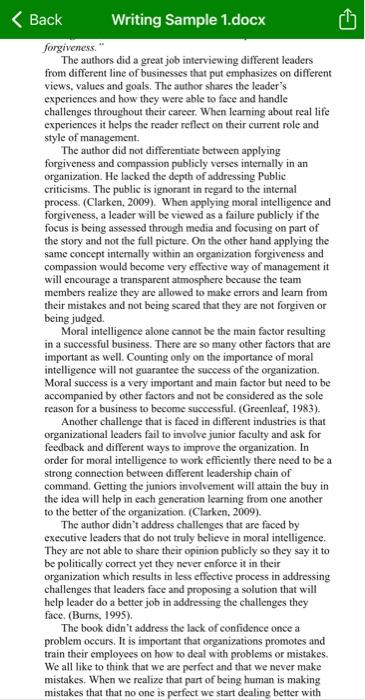 Solved 1. Does Writing Sample 1 demonstrate acceptable | Chegg.com