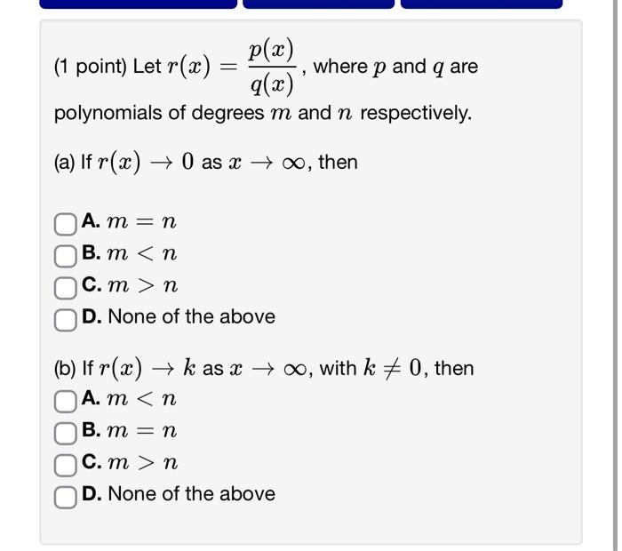 Solved point) Let r(x)=q(x)p(x), where p and q are | Chegg.com