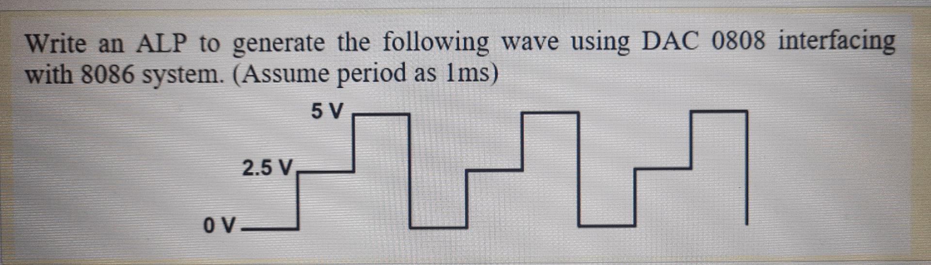 Solved Write an ALP to generate the following wave using DAC | Chegg.com Solved Write an ALP to generate the following wave using DAC | Chegg.com