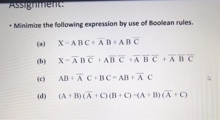 Solved Assignment: • Minimize the following expression by | Chegg.com