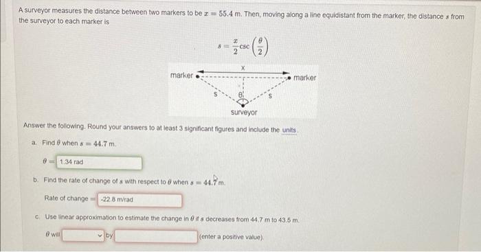 Solved A surveyor measures the distance between two markers | Chegg.com