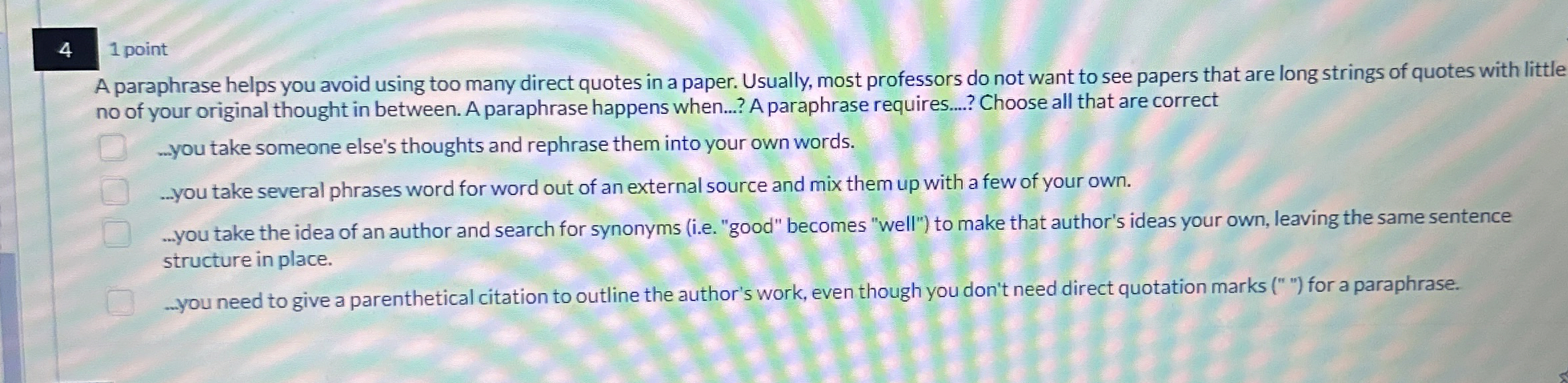 Solved 41 ﻿pointA paraphrase helps you avoid using too many | Chegg.com