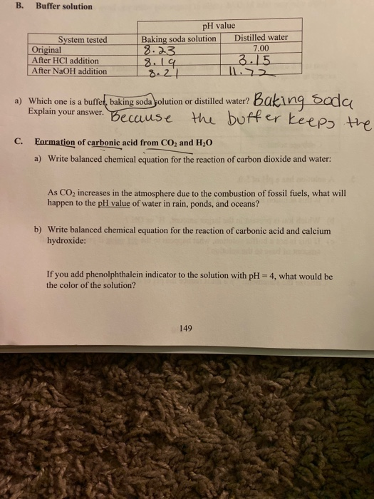 Solved B. Buffer solution System tested Original After HCl | Chegg.com