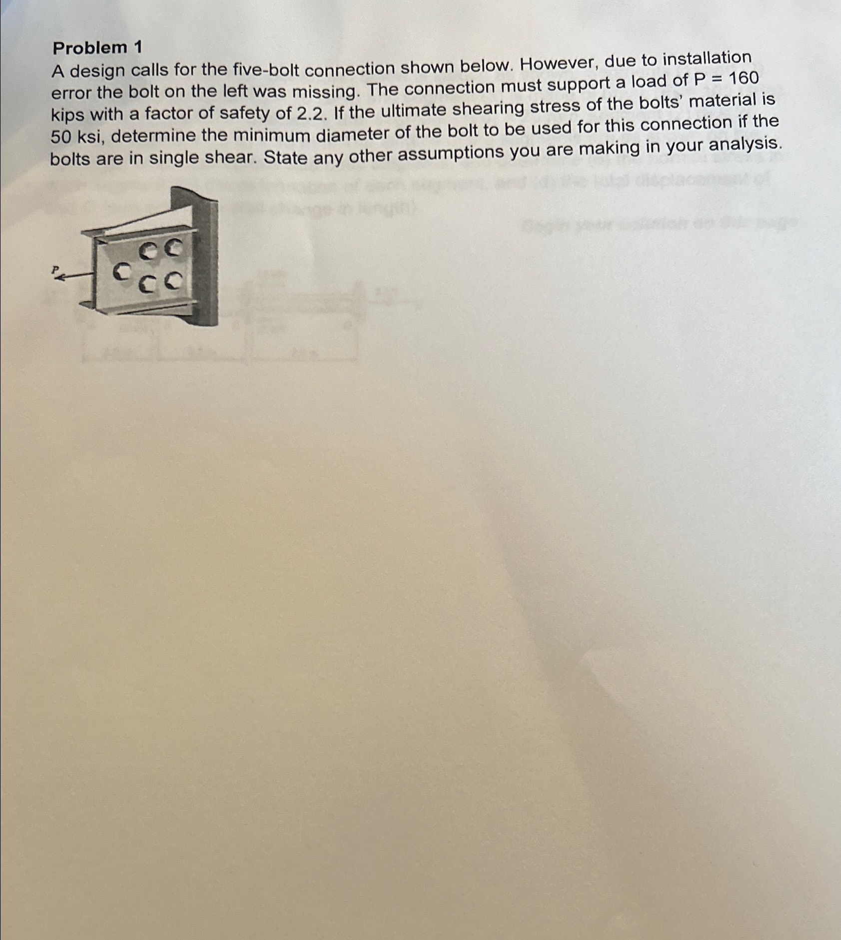 Solved Problem 1A design calls for the five-bolt connection | Chegg.com
