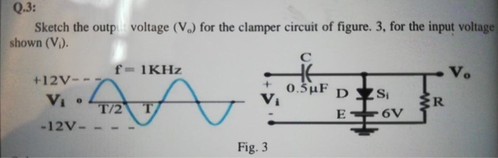 Solved Q.3: Sketch the outp voltage (V.) for the clamper | Chegg.com