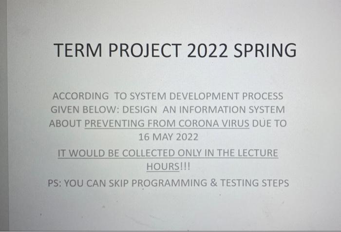 TERM PROJECT 2022 SPRING ACCORDING TO SYSTEM | Chegg.com