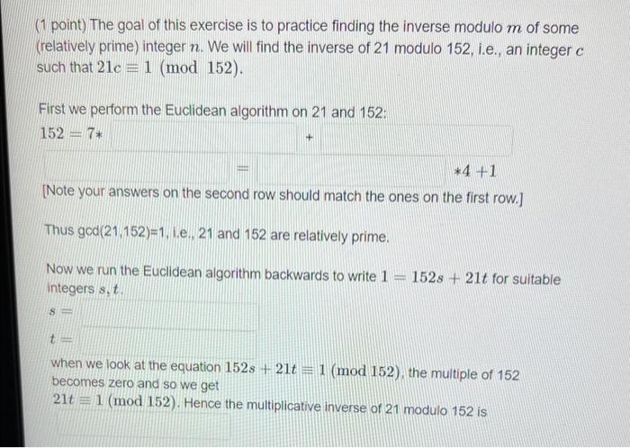 Solved (1 point) The goal of this exercise is to practice | Chegg.com