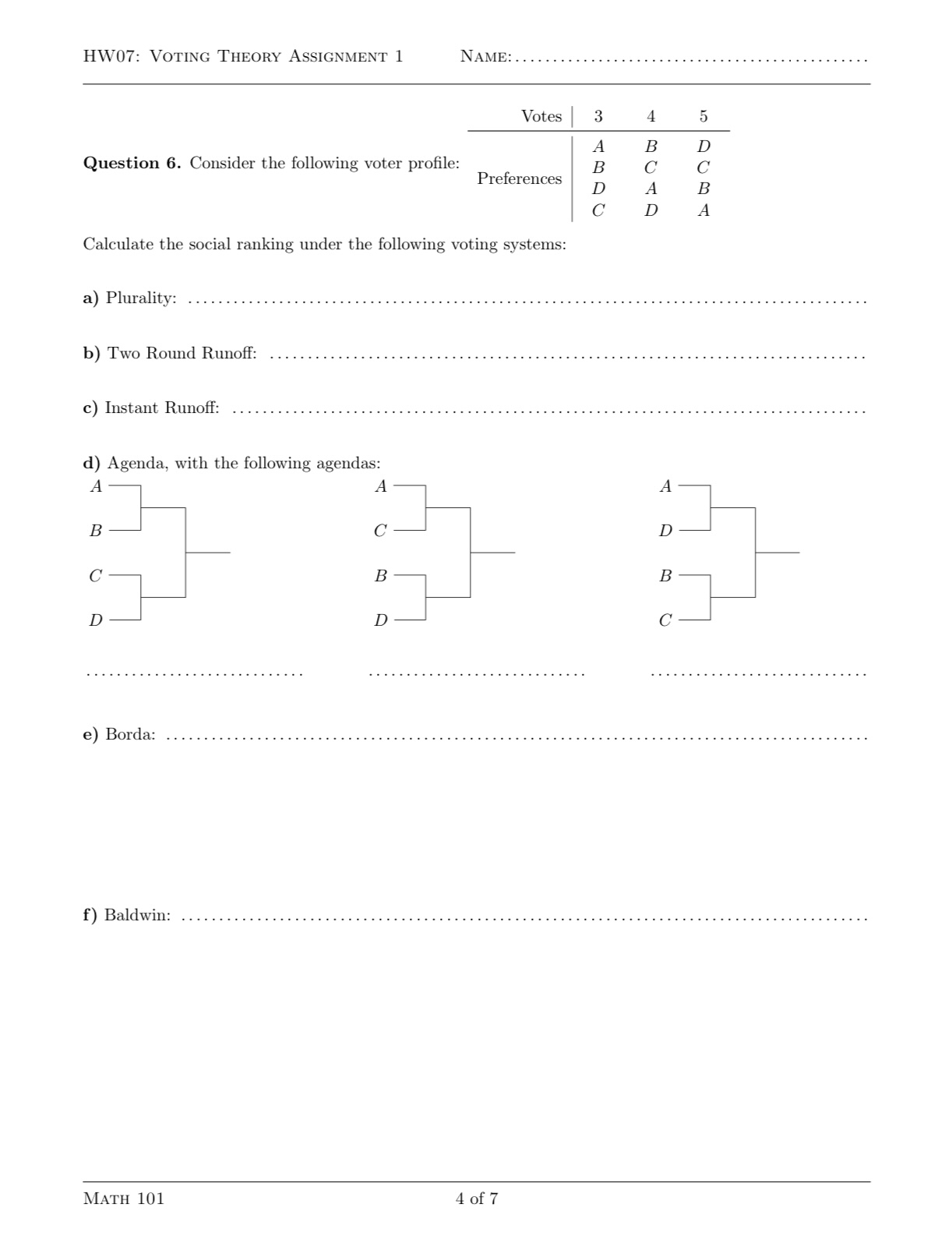 Solved HW07: Voting Theory Assignment | Chegg.com