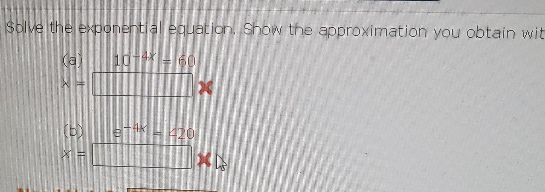 Solved Solve the exponential equation. Show the | Chegg.com