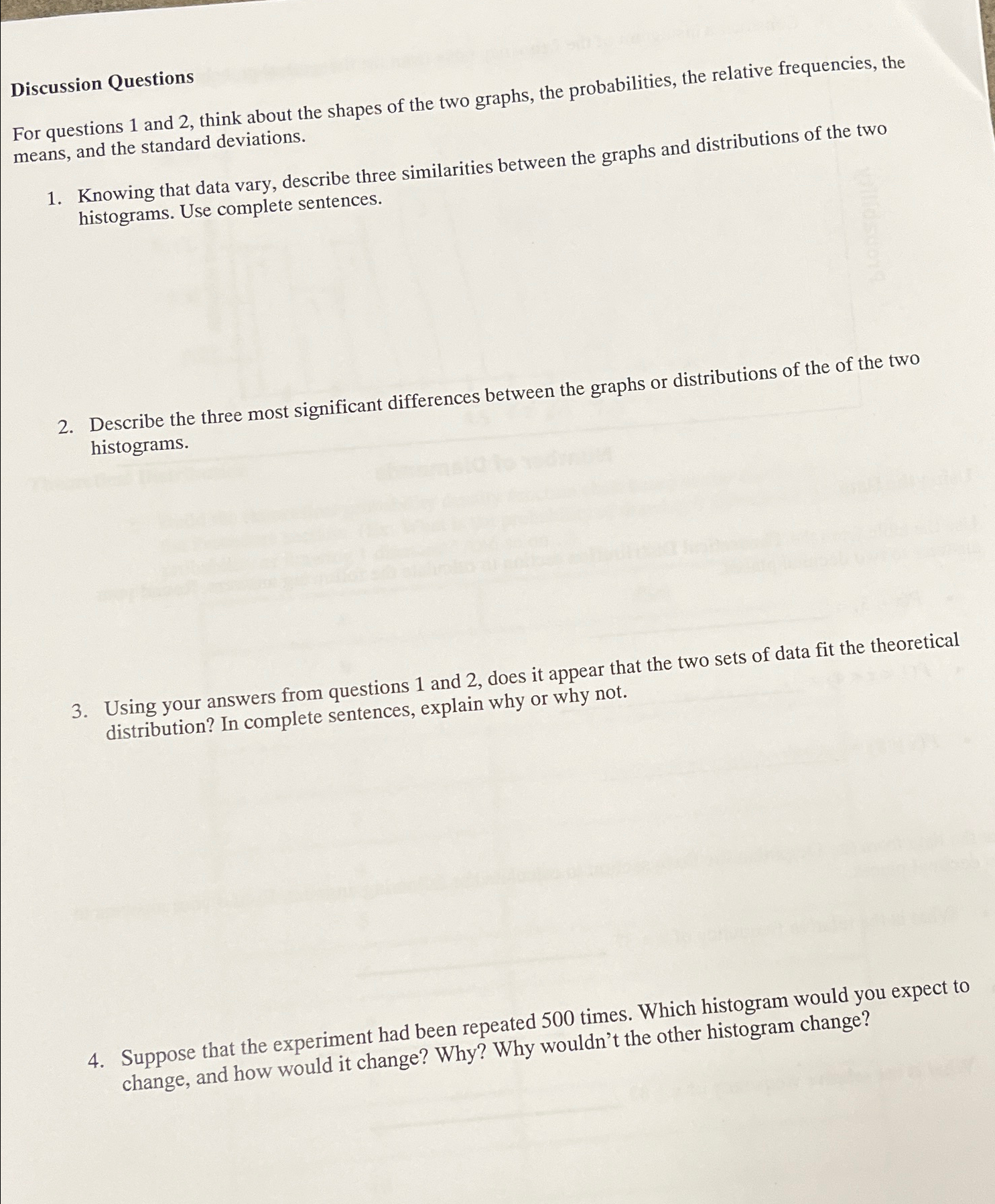 Solved Discussion QuestionsFor questions 1 ﻿and 2, ﻿think | Chegg.com