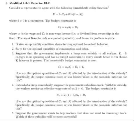 Solved Modified GLS Exercise 13.2Consider a representative | Chegg.com