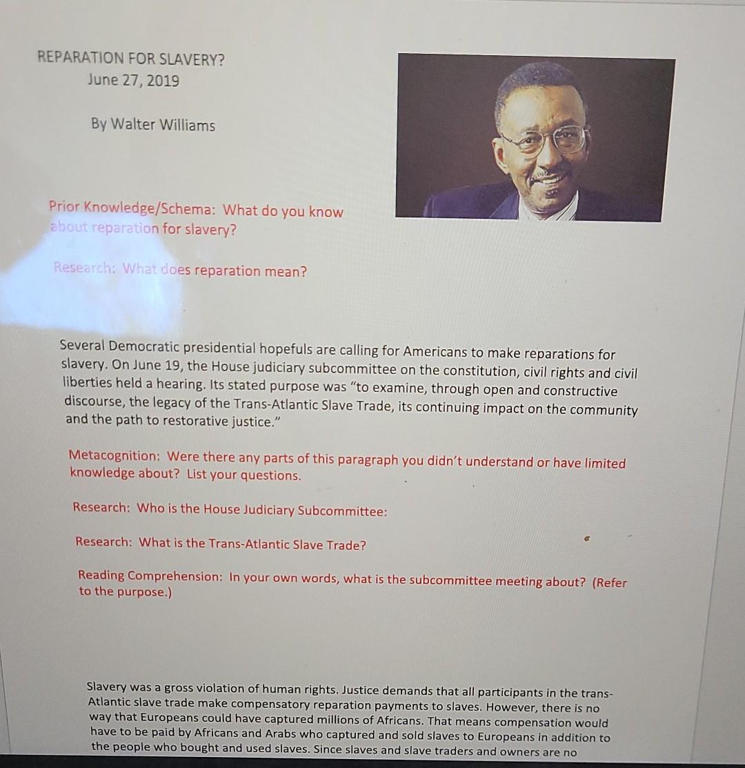 Solved 2. Reading selection: REPARATION FOR SLAVERY.docx In | Chegg.com