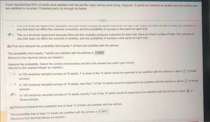 Solved part C. Find and inrpret the probability that at | Chegg.com