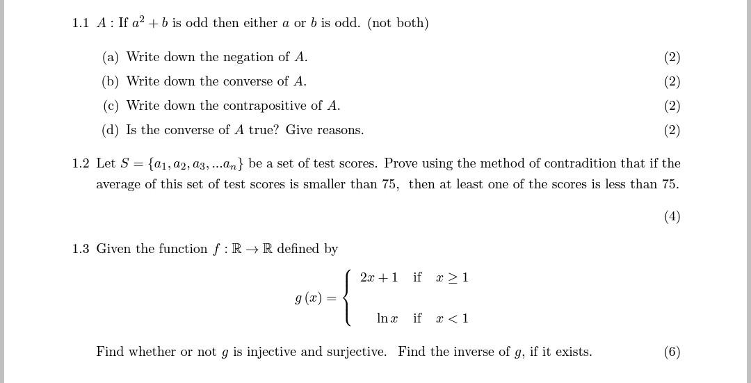 Solved 1.1 A : If a2+b is odd then either a or b is odd. | Chegg.com