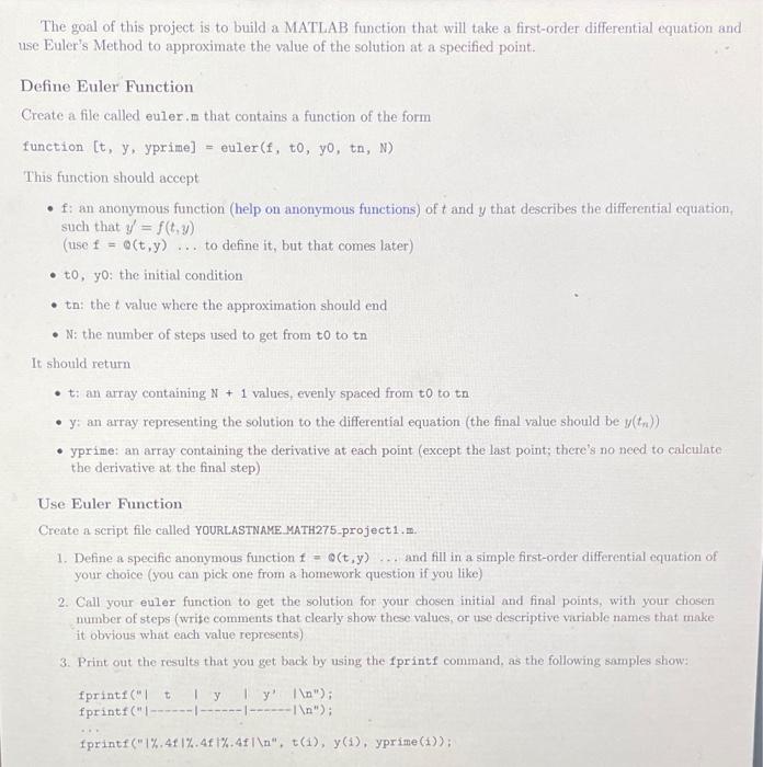 Solved The goal of this project is to build a MATLAB | Chegg.com