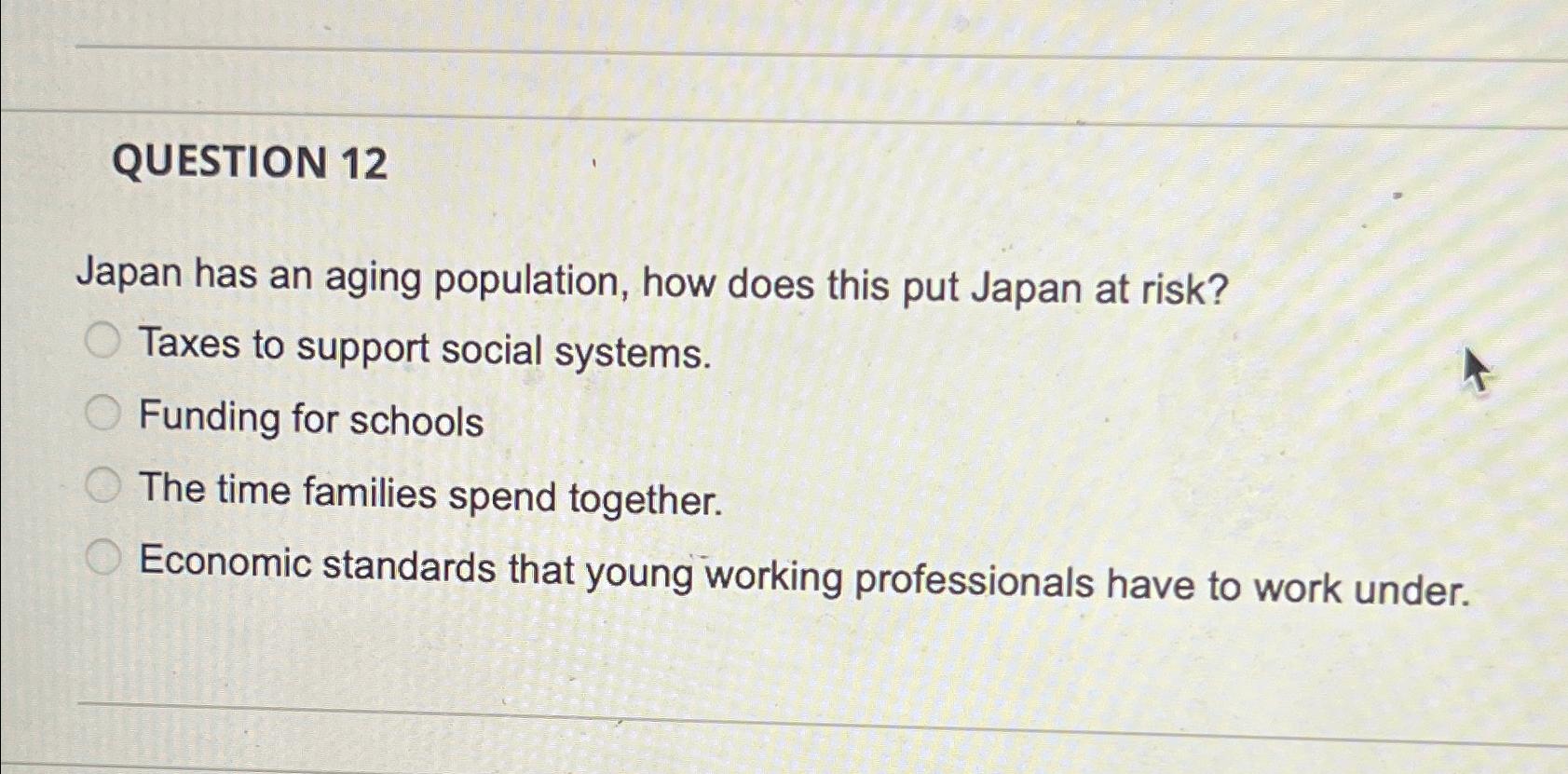 Solved QUESTION 12Japan has an aging population, how does | Chegg.com