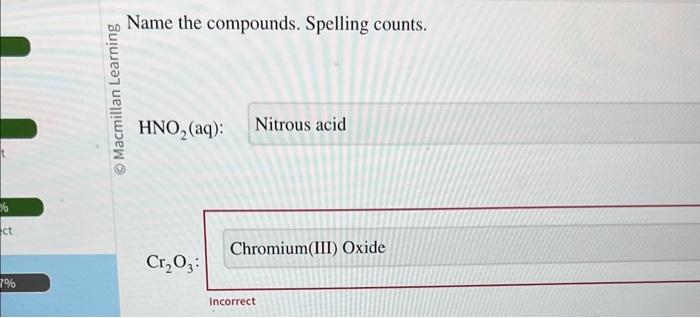 Solved Name the compounds. Spelling counts. HNO2(aq): Cr2O3 | Chegg.com