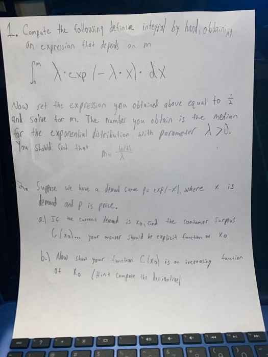 1. Compute the following definite integral by hand | Chegg.com