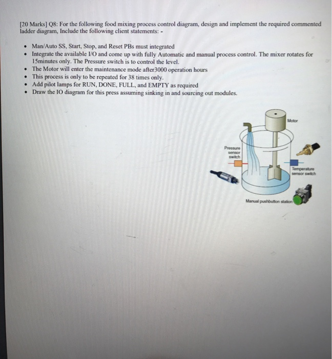 [20 Marks] 08: For the following food mixing process | Chegg.com
