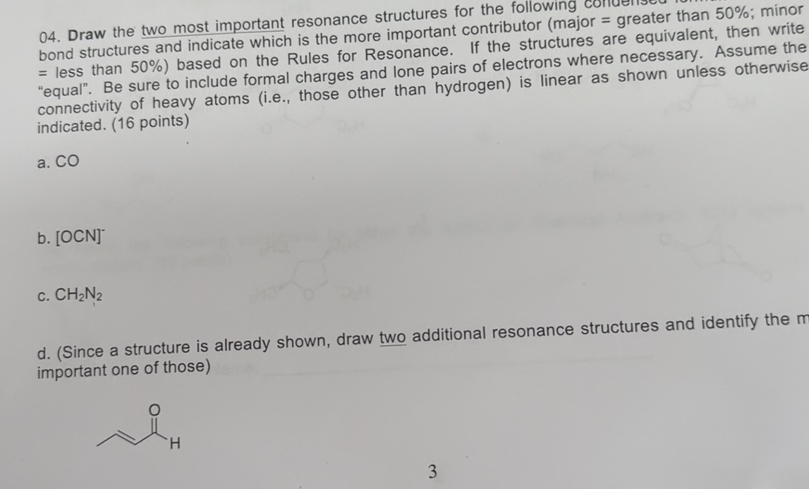 Solved Draw the two most important resonance structures for | Chegg.com