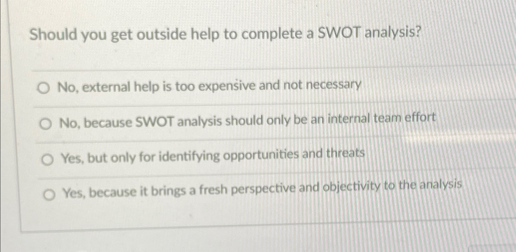 Solved Should you get outside help to complete a SWOT | Chegg.com