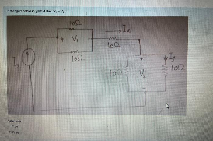 Solved In the figure below.if Is=5 A then V, -V2 1052 V _ | Chegg.com