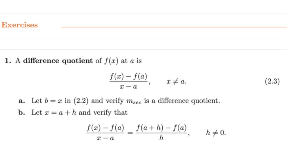 Solved ExercisesA difference quotient of f(x) ﻿at a | Chegg.com