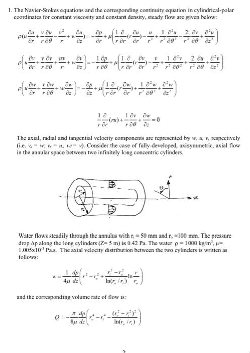 Solved 1. The Navier-Stokes equations and the corresponding | Chegg.com