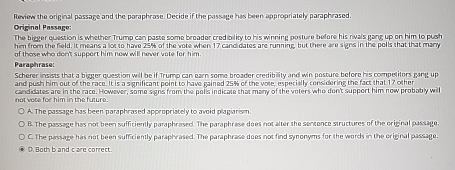 Solved Review the original passage and the paraphrase. | Chegg.com