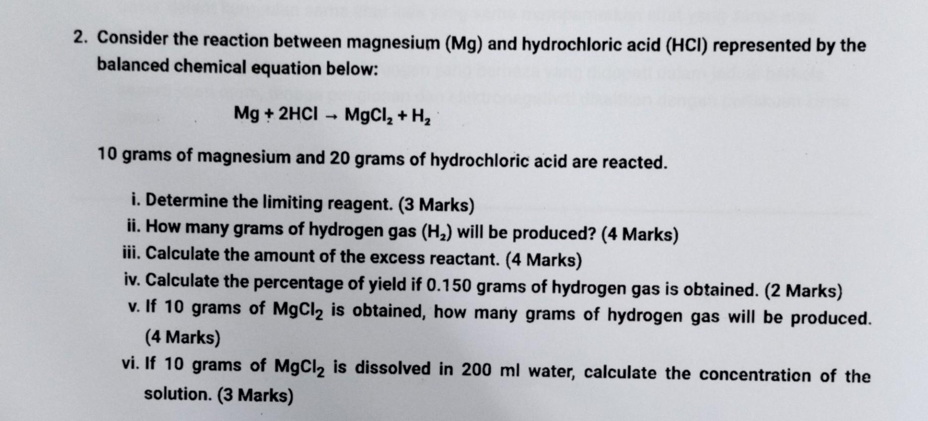 Solved Consider the reaction between magnesium \\( | Chegg.com