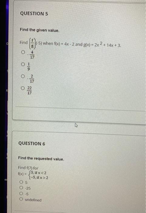 Solved Find the given value. Find (gf)(−5) when f(x)=4x−2 | Chegg.com