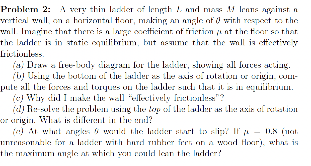 Solved Problem 2: A very thin ladder of ﻿length L ﻿and mass | Chegg.com
