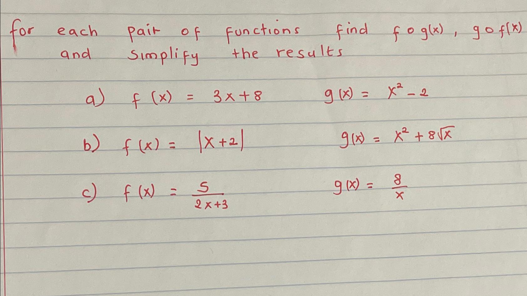 Solved for each pair of functions find f@g(x),g@f(x) ﻿and | Chegg.com