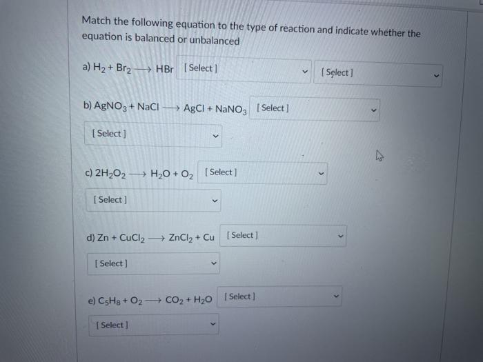 Solved Match the following equation to the type of reaction | Chegg.com