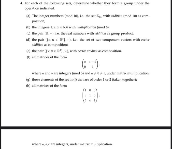 Solved 4. For each of the following sets, determine whether | Chegg.com