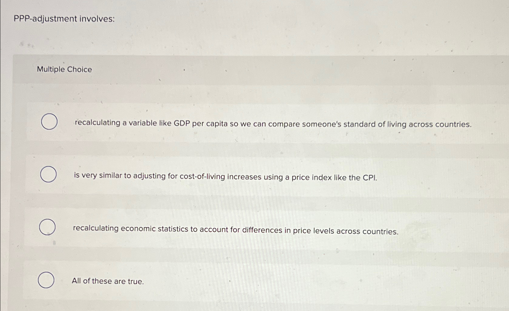 Solved PPP-adjustment involves:Multiple Choicerecalculating | Chegg.com