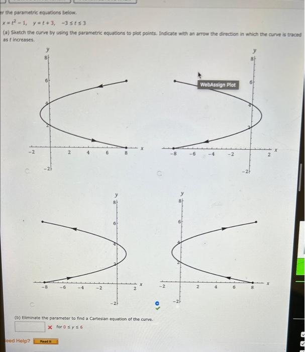 Solved tr the panmetric equations below. x=t2−1,y=t+3,−3≤t≤3 | Chegg.com