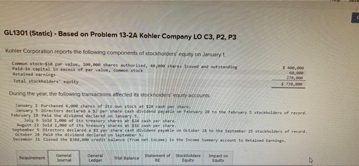 Solved C GL1301 (Static) - Based on Problem 13-2A Kohler | Chegg.com