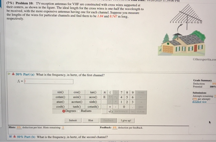 Solved 11:00 PM (7%) Problem 10: TV-reception antennas for | Chegg.com