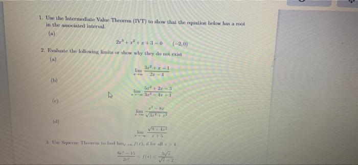 Solved 1. Use the Intermediate Value Theorem (IVT) to show | Chegg.com