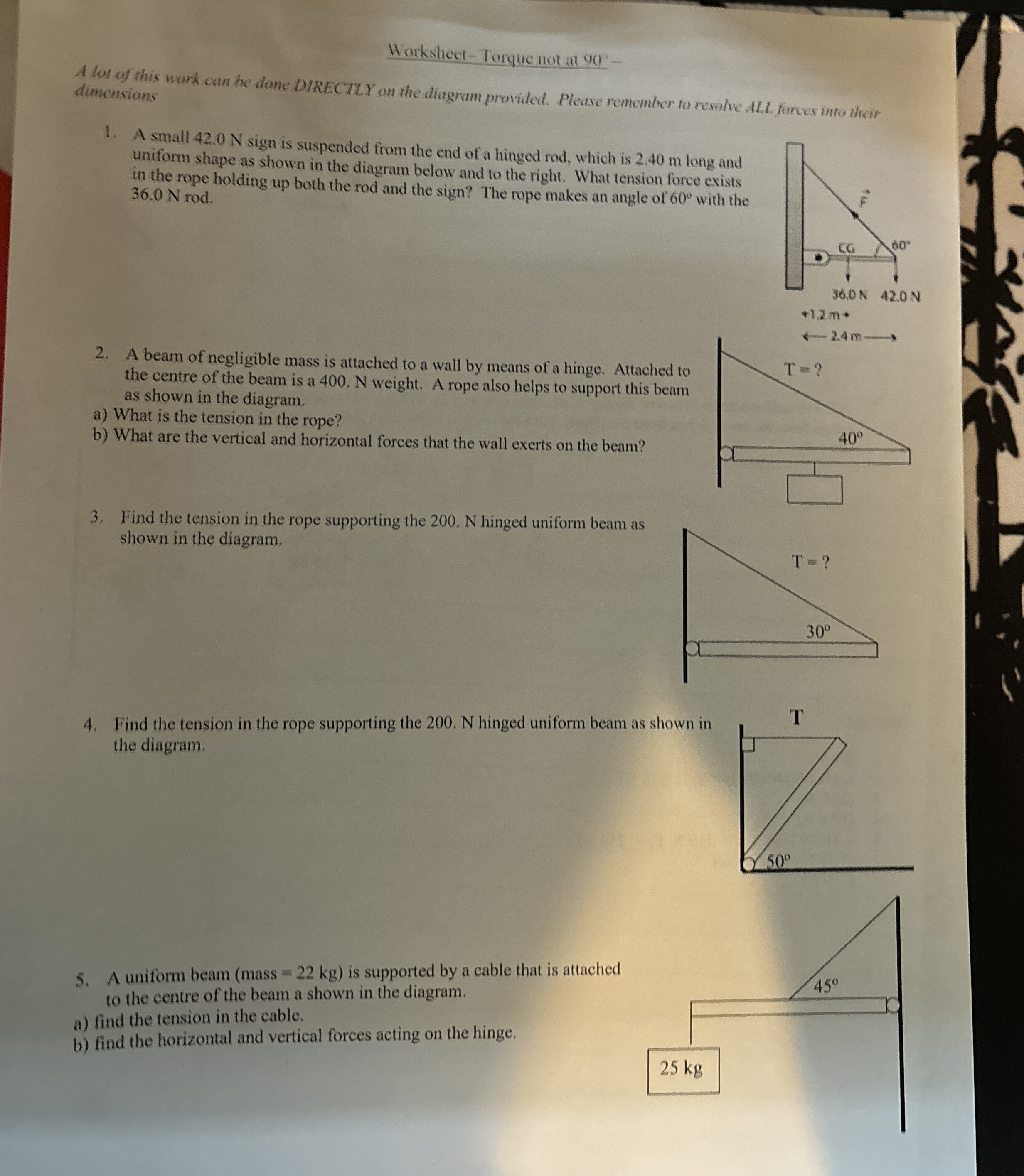 Solved Workshect-Torque not at 90°-A lot of this work can be | Chegg.com