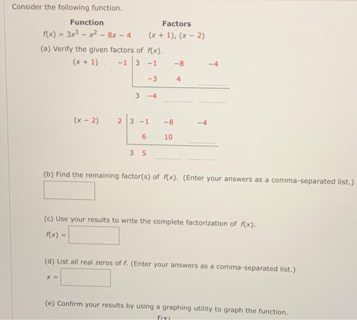 Solved Consider the following function. Function Factors | Chegg.com