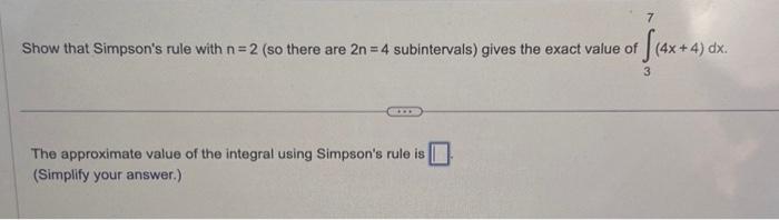 Solved Show that Simpson's rule with n=2 (so there are 2n=4 | Chegg.com