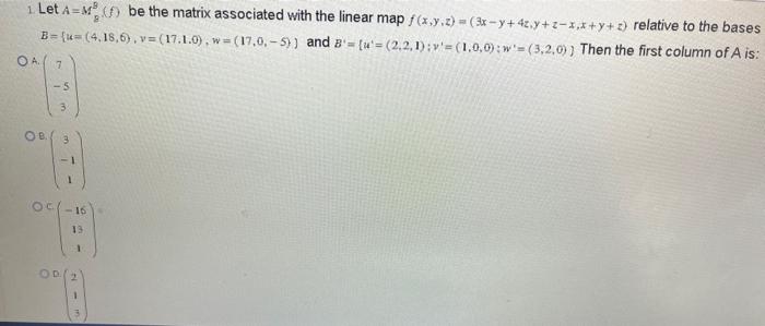 Solved 1. Let A=Mz9(f) be the matrix associated with the | Chegg.com