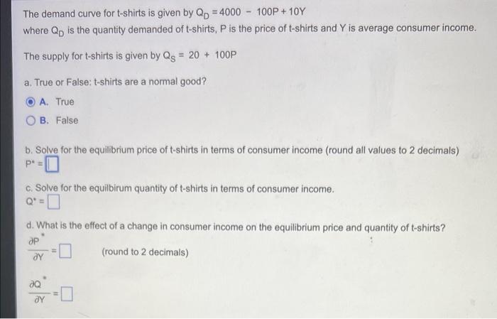 Solved The demand curve for t shirts is given by | Chegg.com