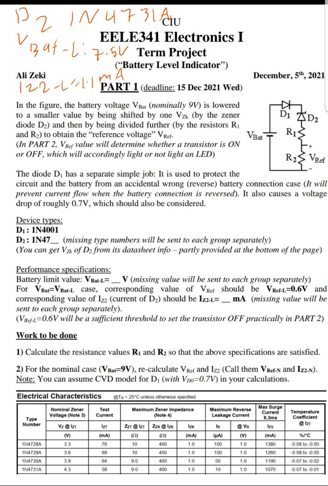 Solved DZ IN47 31 au CIU EELE341 Electronics I Vzaf-Li7.5V | Chegg.com