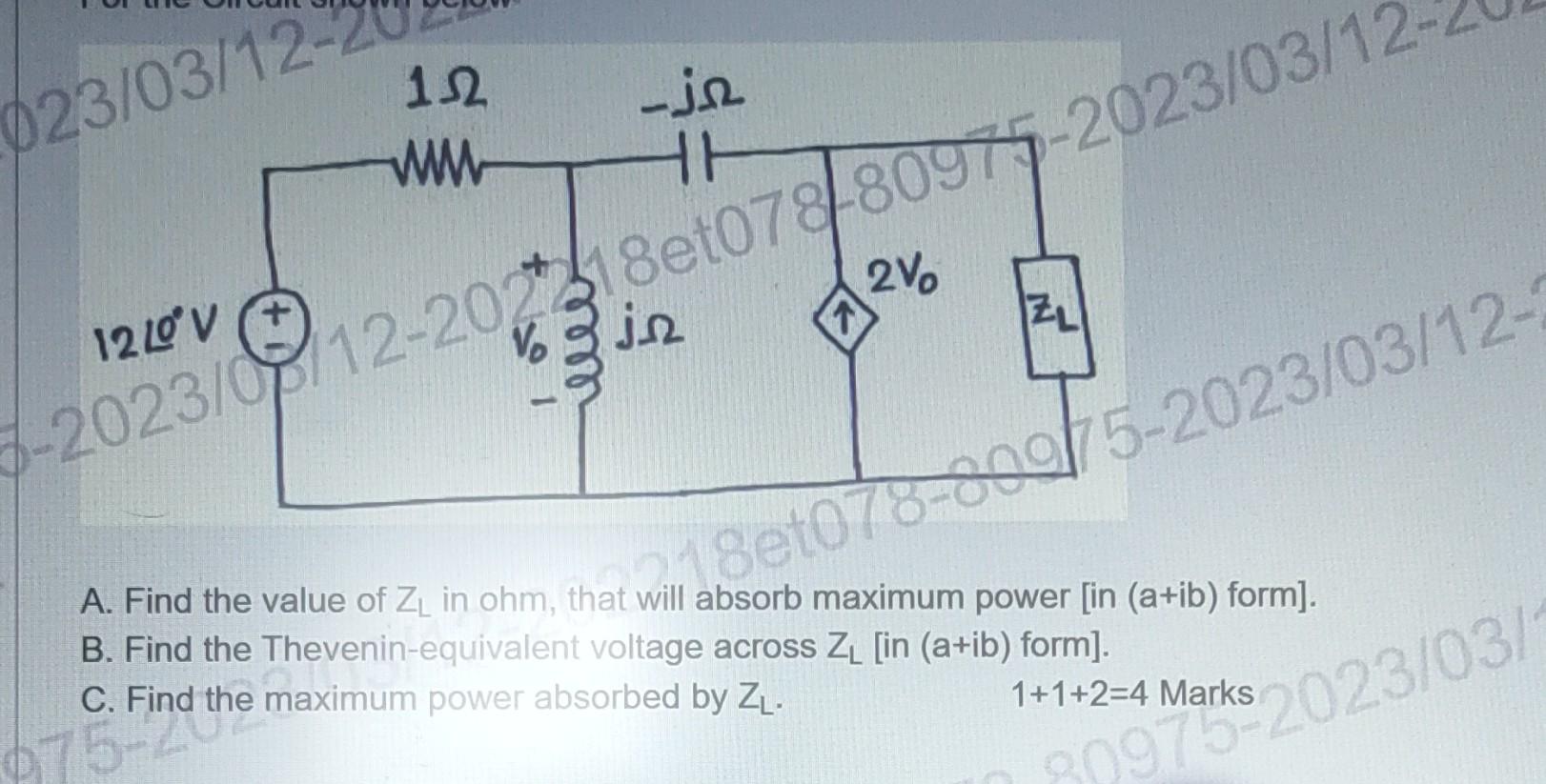 Solved A. Find the value of ZL in ohm, that will absorb | Chegg.com