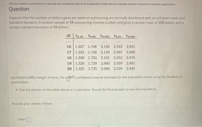 Solved use the students t-distribution to calculate the | Chegg.com