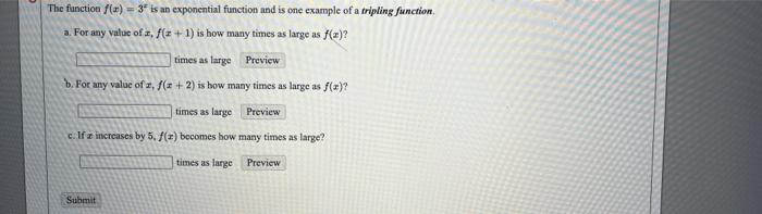 Solved The function f(x) = 3 is an exponential function and | Chegg.com