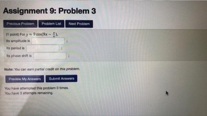 Solved Assignment 9 Problem 3 Previous Problem Problem List 